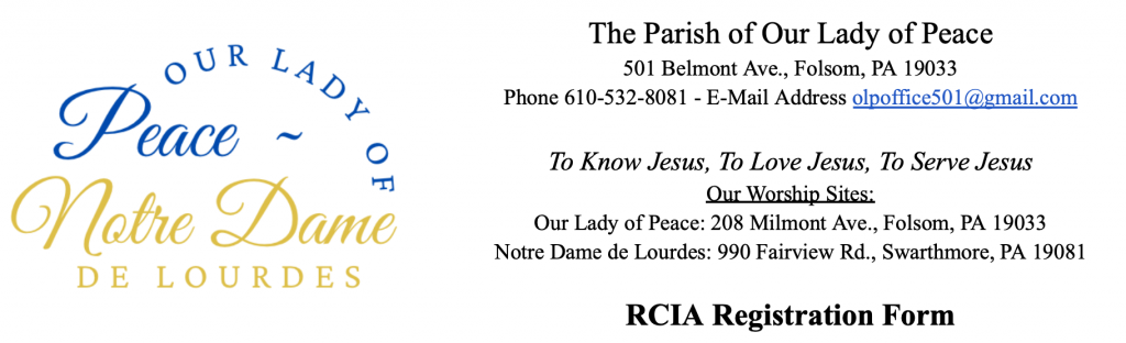 RCIA Registration Form – Our Lady of Peace Parish